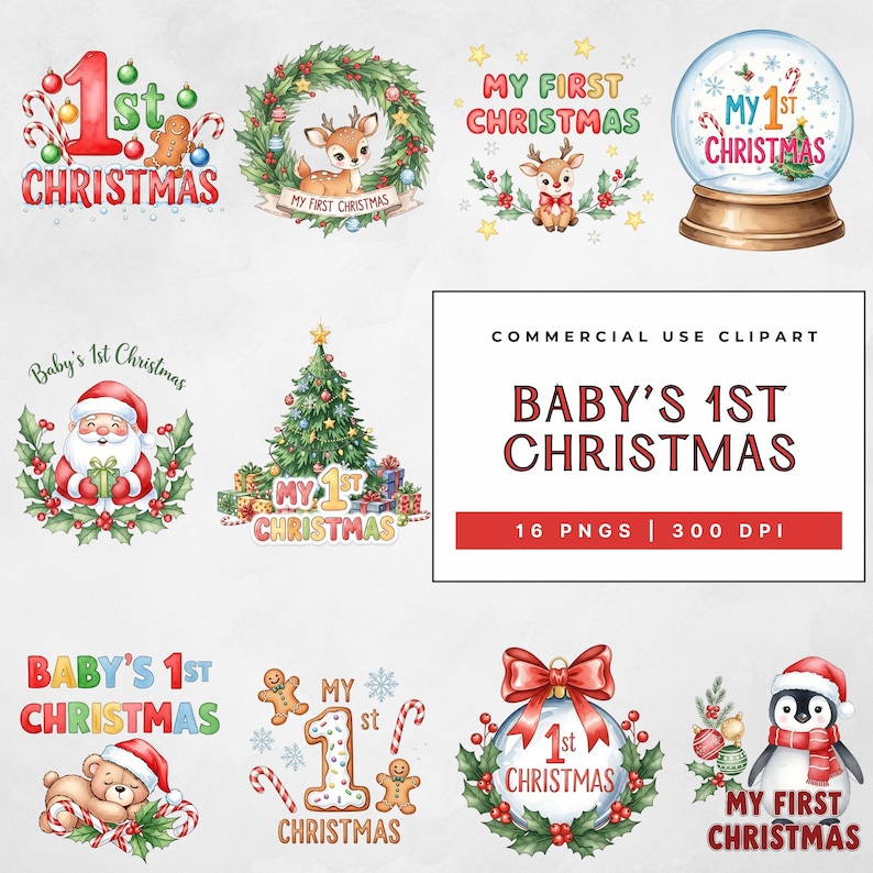 Baby’s 1st Christmas Clipart, My First Christmas PNG, Baby Holiday ...