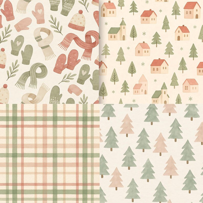 Watercolor Muted Seamless Christmas Digital Paper, Neutral Holiday ...