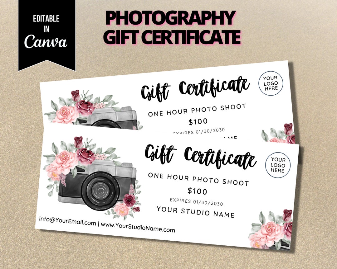 Editable Photography Gift Certificate Printable Photo Session - Etsy