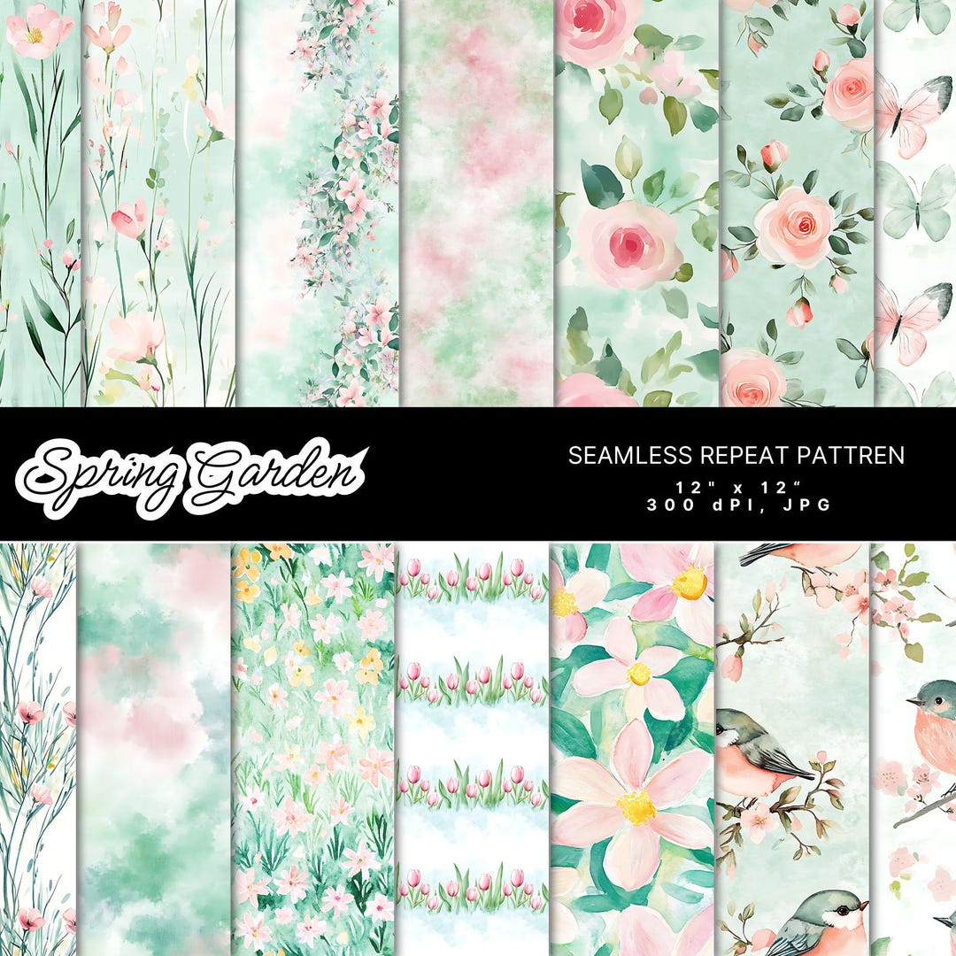 Spring Digital Papers Seamless Pattern, Garden Backgrounds, Floral ...