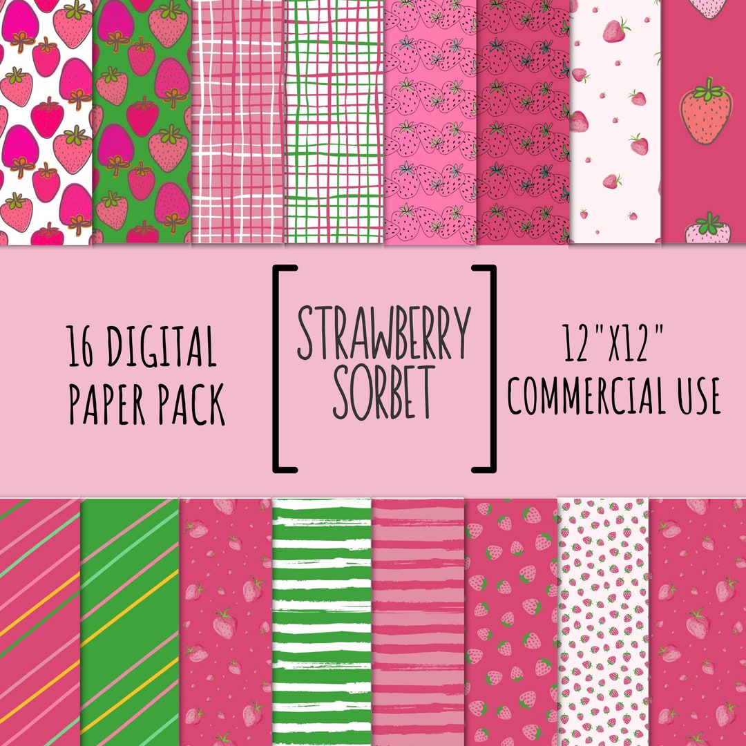 Strawberry Digital Paper Pack, Watercolor Strawberry Digital Scrapbook ...