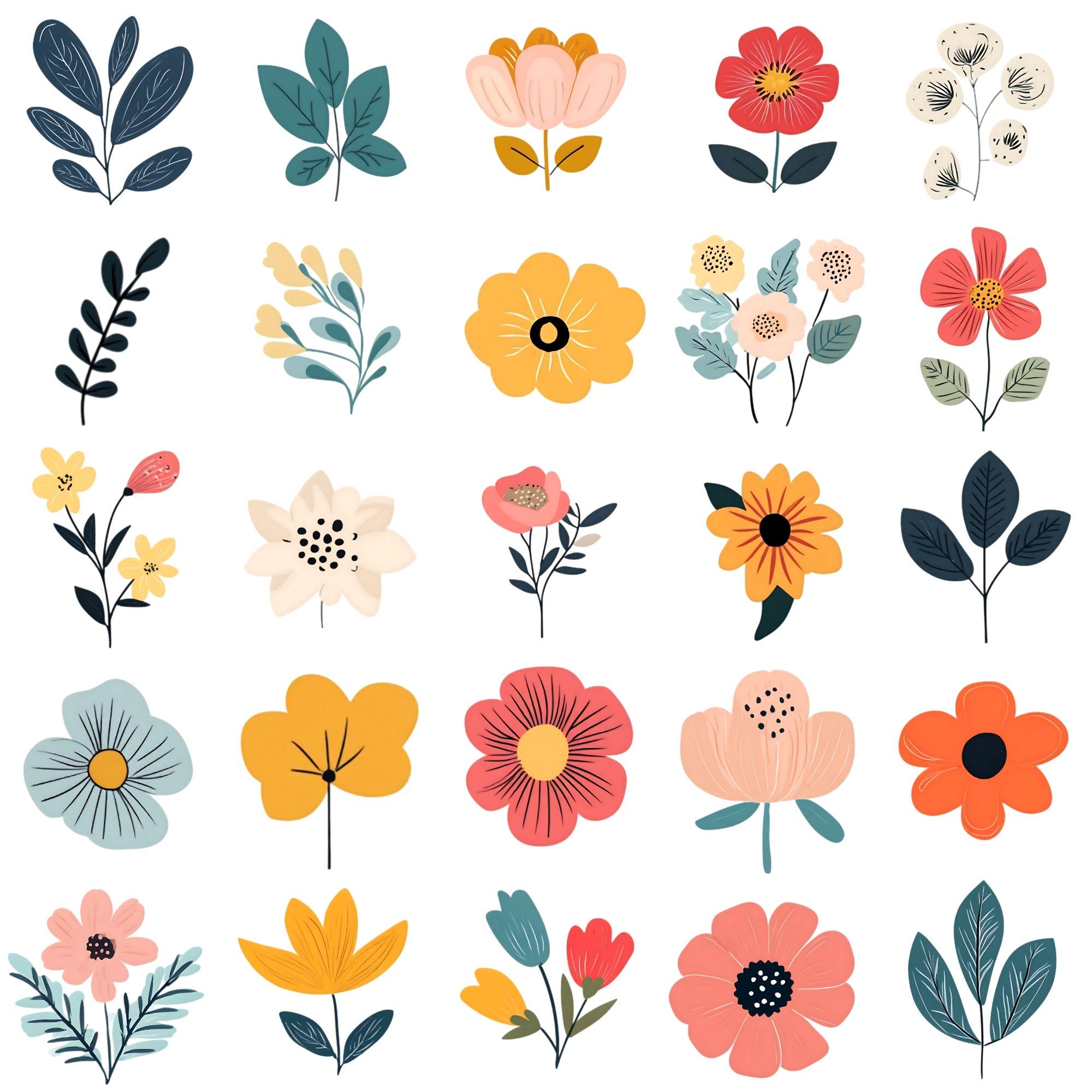 Modern Floral Clipart Bundle, Abstract Boho Pastel Flowers, Spring ...