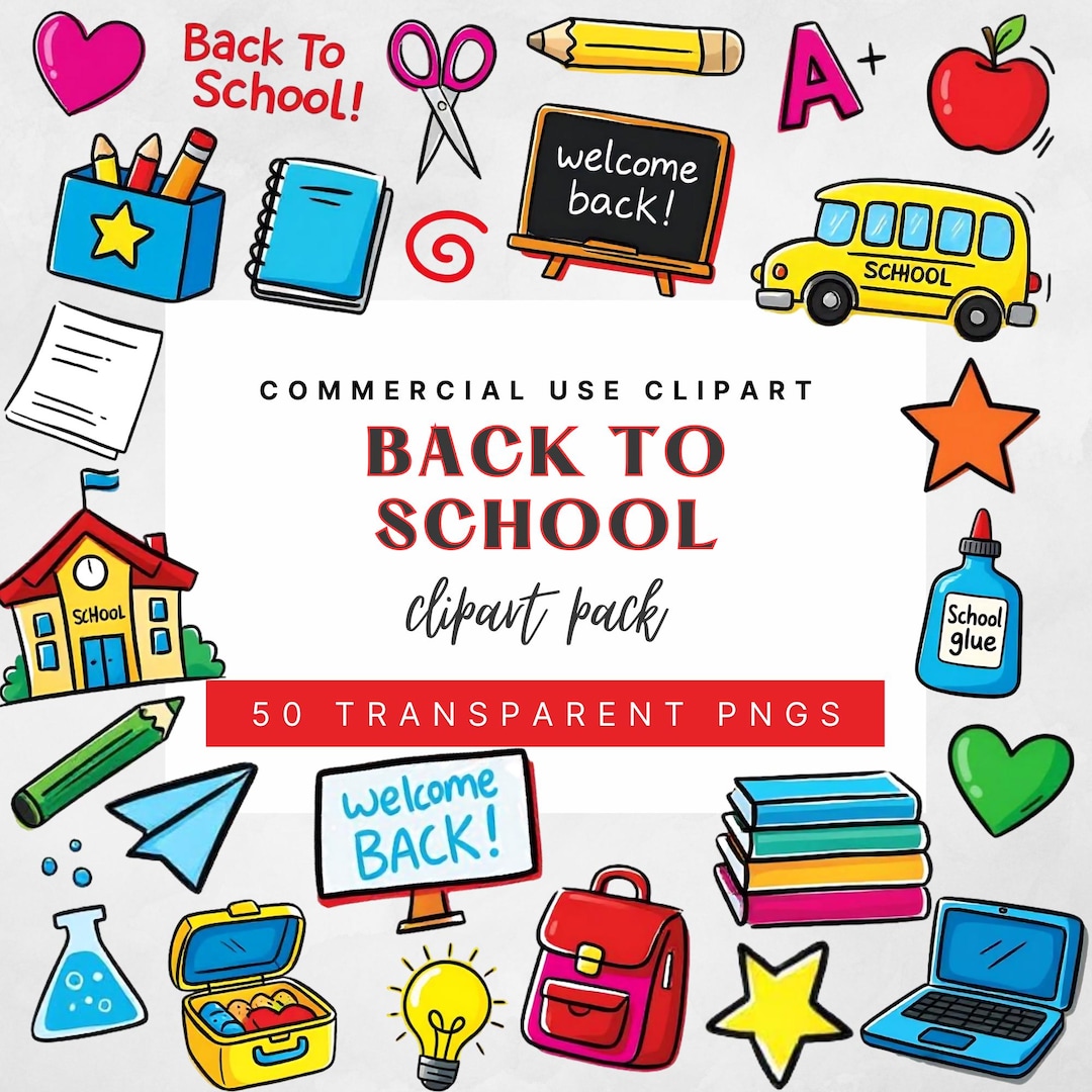 Back to School Doodle Clipart Bundle: Teacher Graphics (PNG, Commercial ...