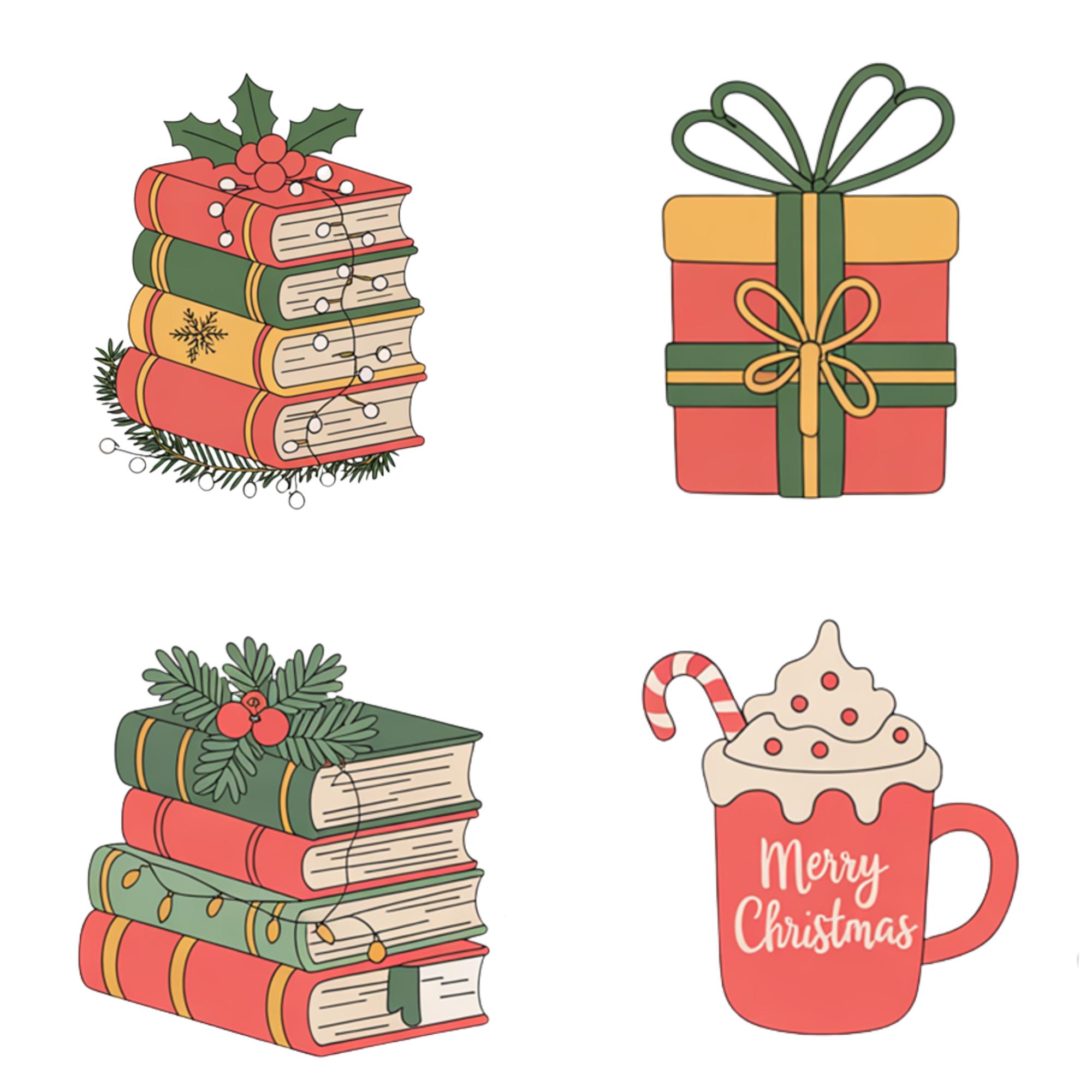 Cozy Christmas Book Clipart Bundle: Holiday Reading PNG Graphics ...