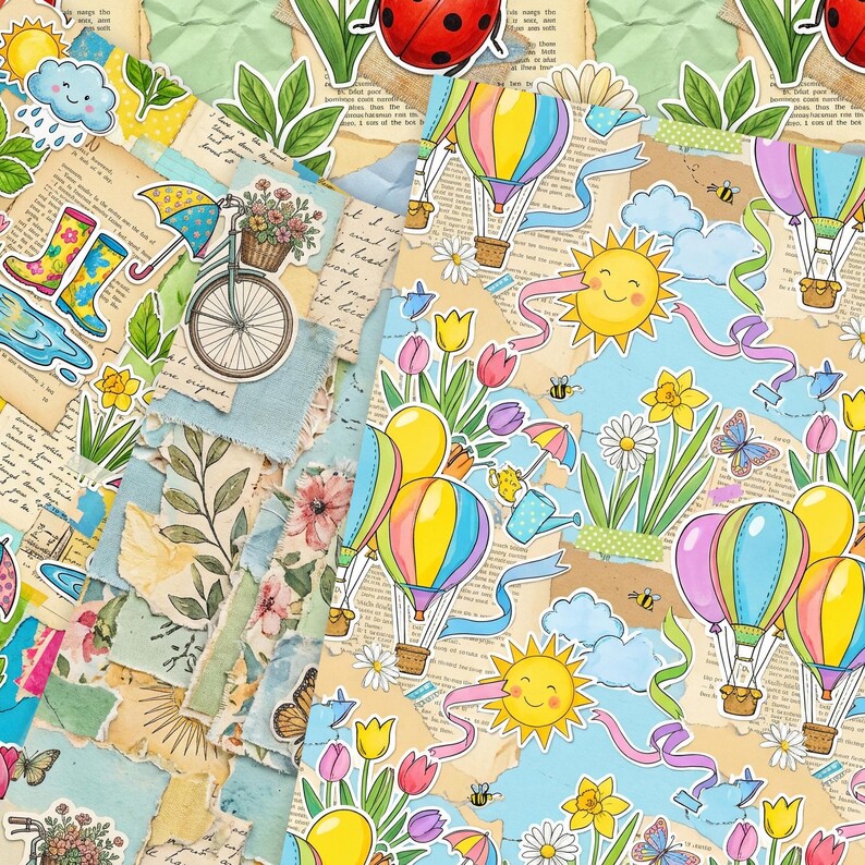 Spring Days Seamless Digital Paper, Rainbow Sunshine Scrapbook ...