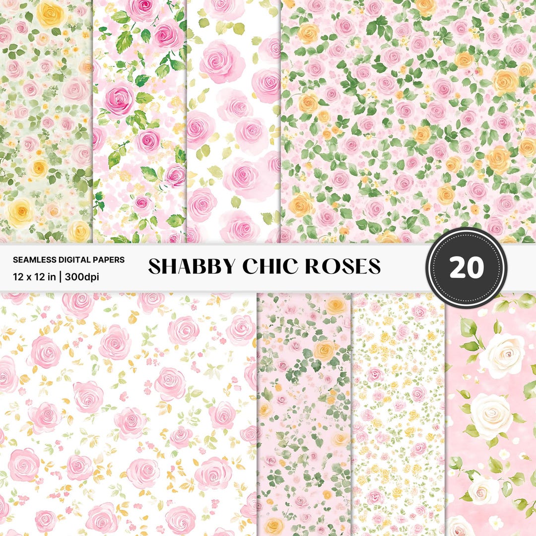 Shabby Chic Roses Digital Paper, Seamless Floral Backgrounds JPG, Pink ...