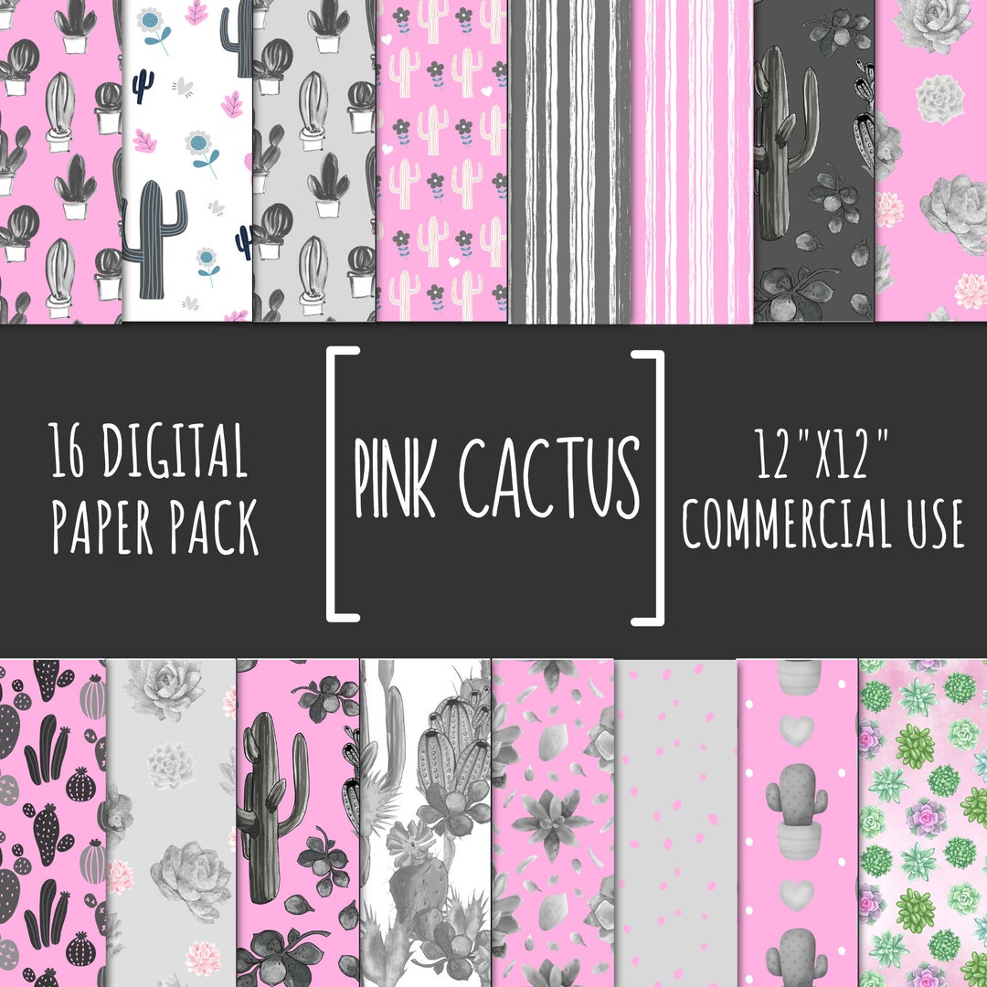 Pink Cactus Digital Paper Pack, Cacti Digital Scrapbook Paper ...