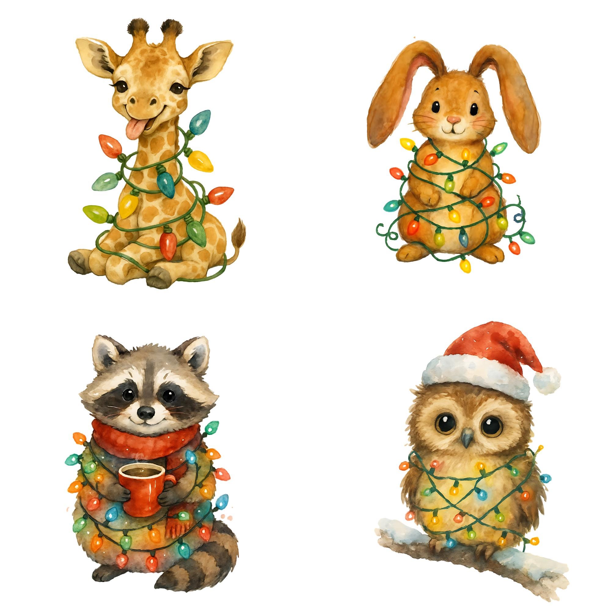 Watercolor Christmas Animals Clipart: Funny Holiday PNG Bundle ...