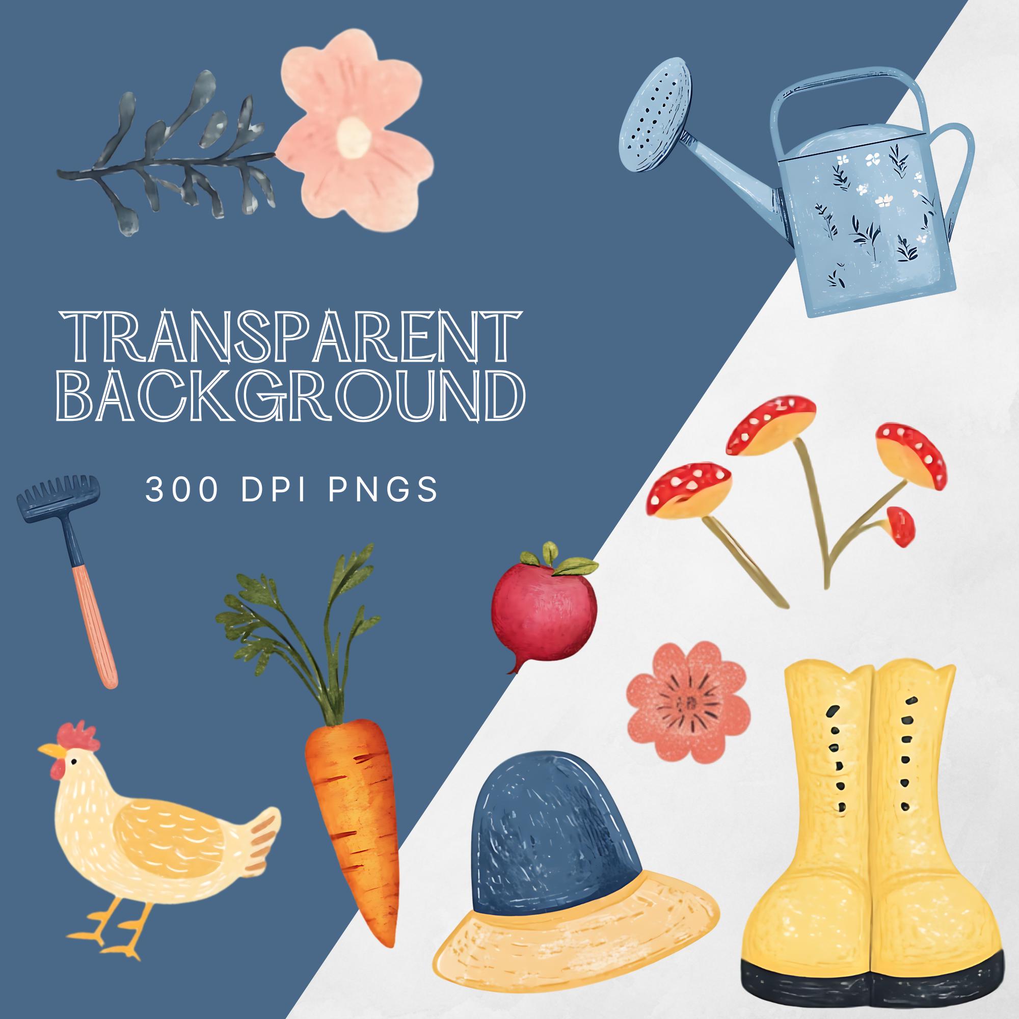 Garden Clipart Pack PNG, Watercolor Gardening Tools & Spring Flowers ...