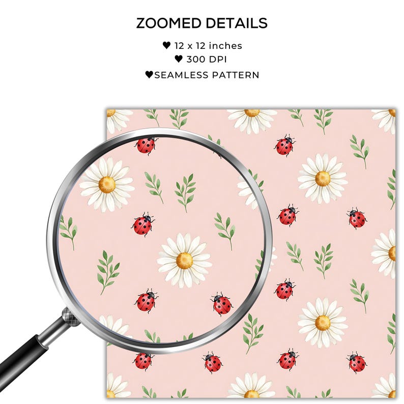 Ladybug Daisy Floral Seamless Pattern Bundle, Spring Bug Digital ...