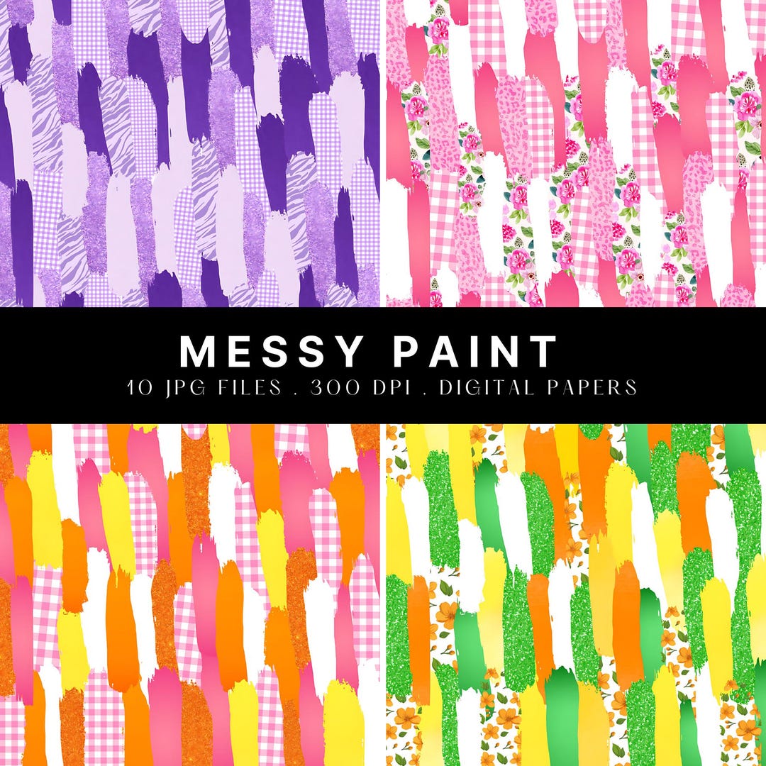 Messy Paint Brushstroke Digital Paper: Colorful Scrapbook Background ...