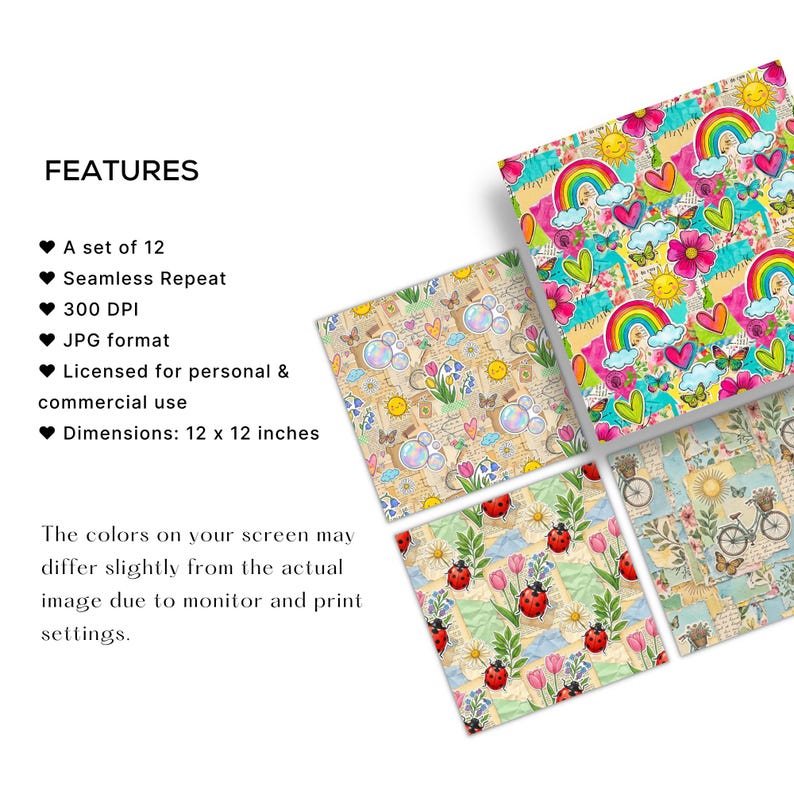 Spring Days Seamless Digital Paper, Rainbow Sunshine Scrapbook ...