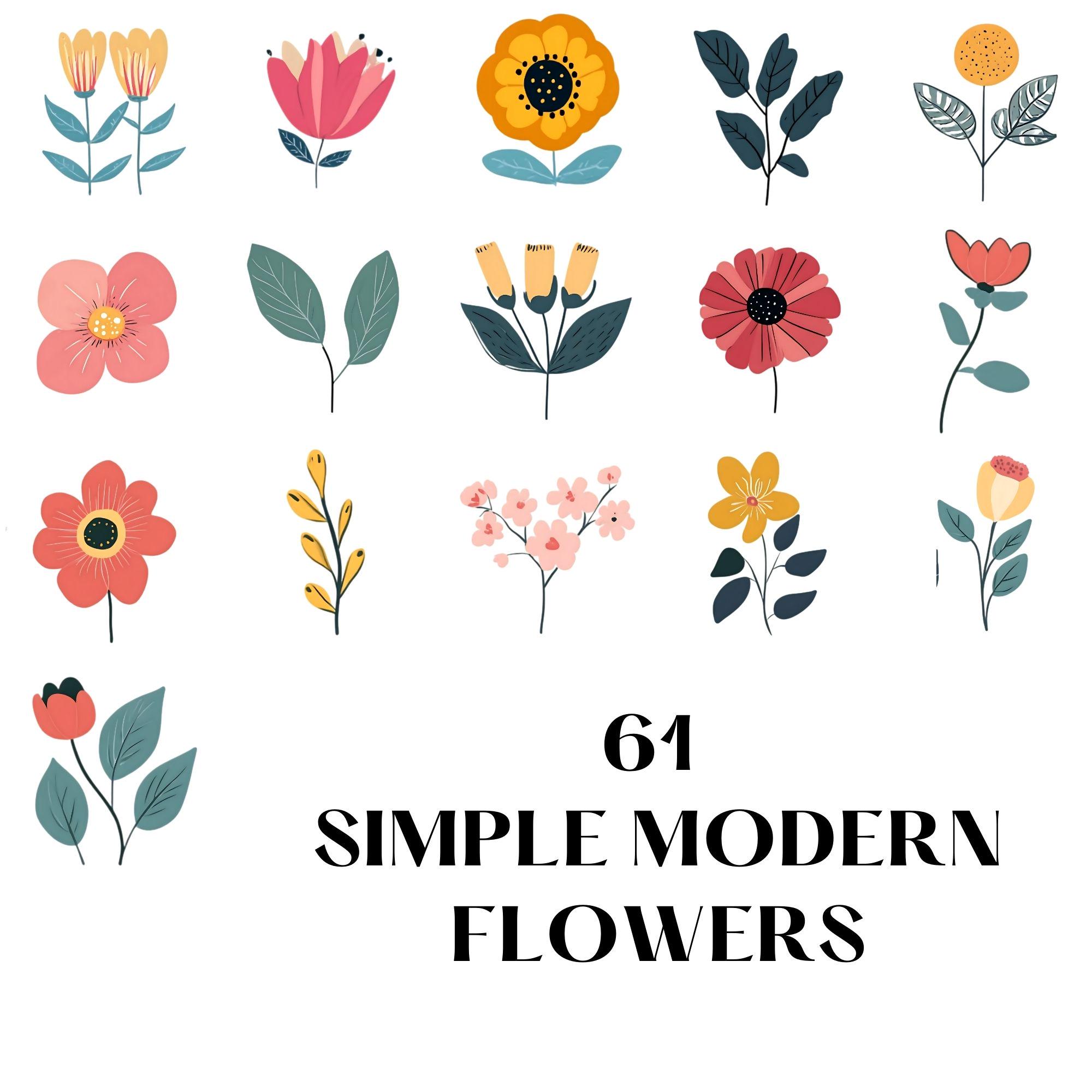 Modern Floral Clipart Bundle, Abstract Boho Pastel Flowers, Spring ...