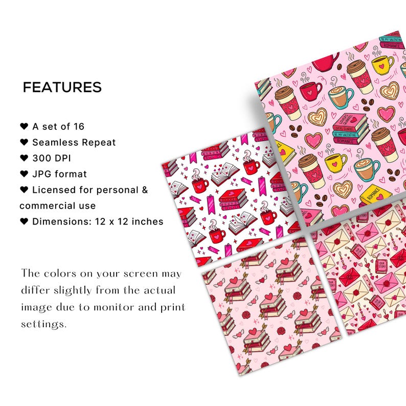 Whimsical Valentines Day Watercolor Scrapbook Paper Bundle, Hearts ...