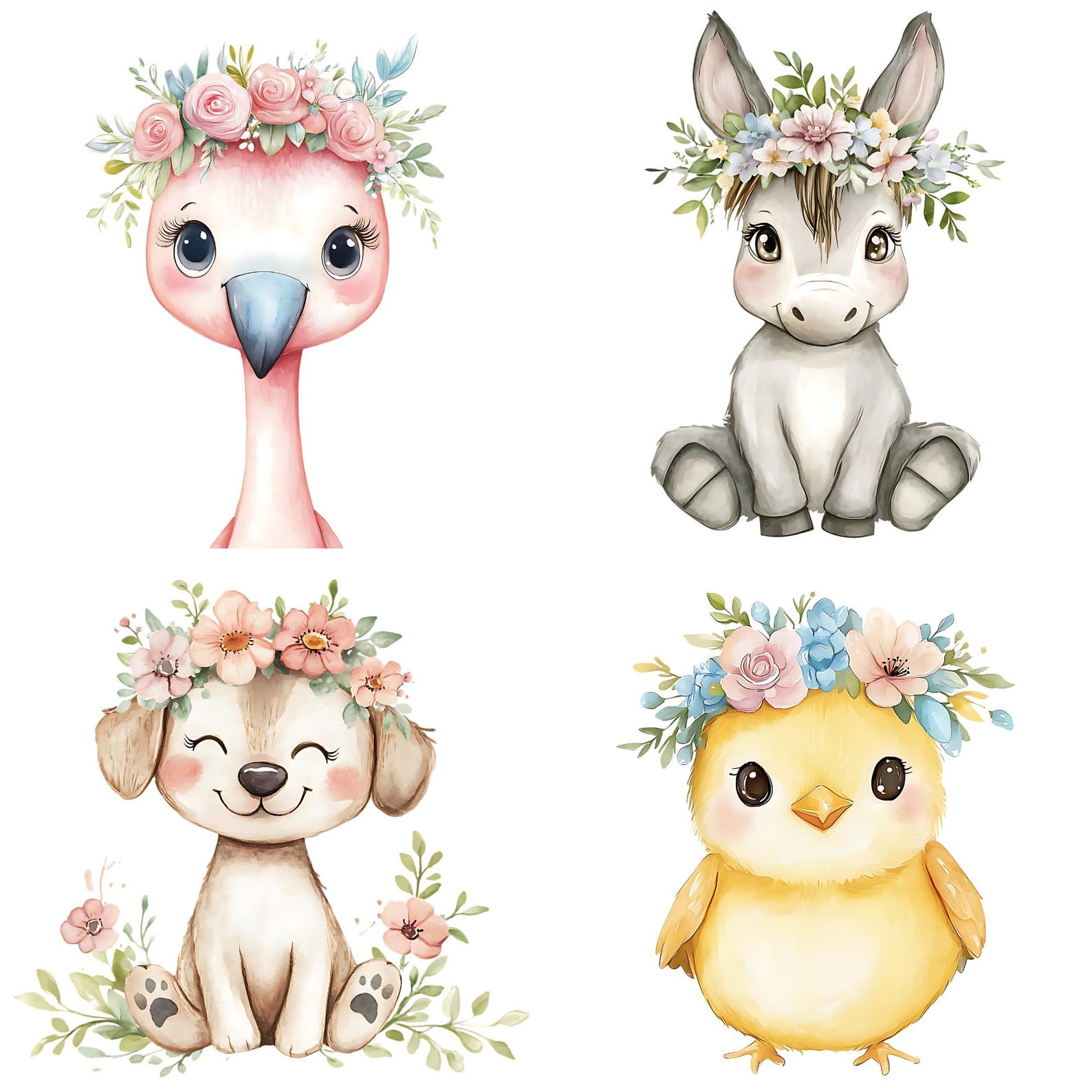 Cute Farm Animals Watercolor Clipart Bundle, Cartoon Nursery Barn Horse ...