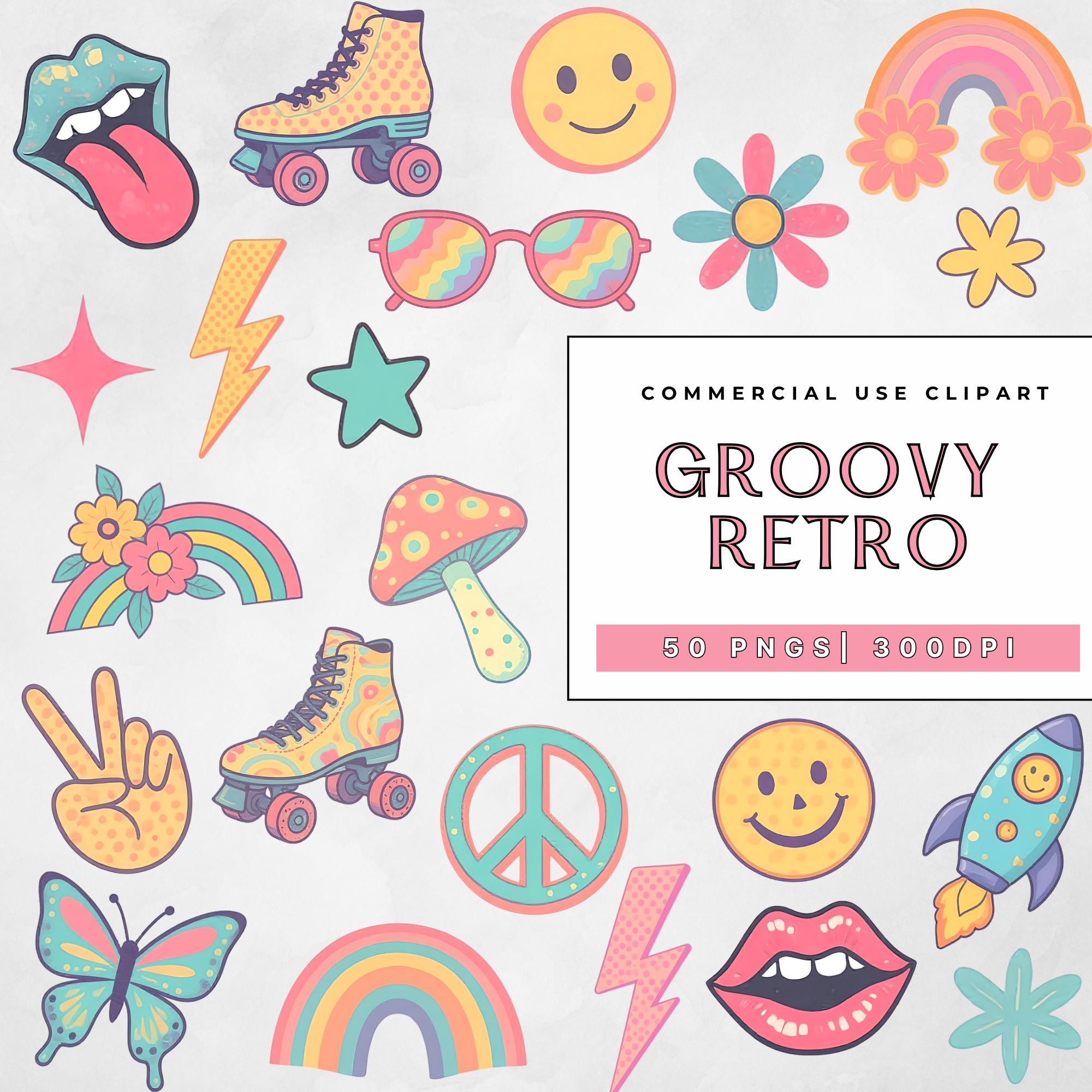 Boho Hippie Clipart Bundle, Groovy Retro Sublimation & POD, 50 Vintage ...