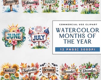 Months of the Year Clipart: Cartoon Animals PNG (digital Download) - Etsy