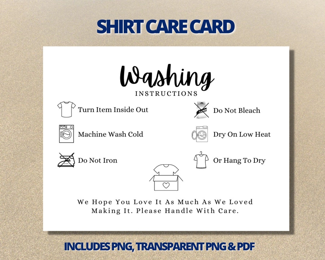 Washing Instruction Card, Shirt Care Card, Clothing Washing ...