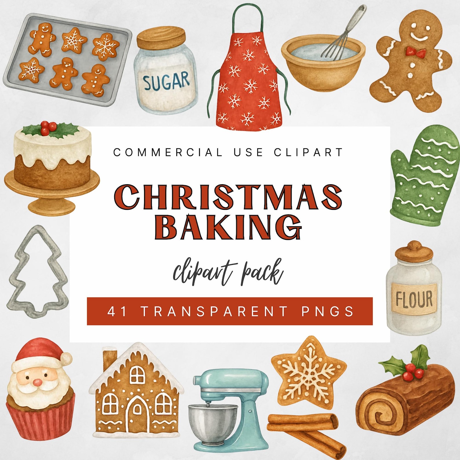 Christmas Baking Clipart Bundle, Gingerbread Cookies Kitchen PNG ...