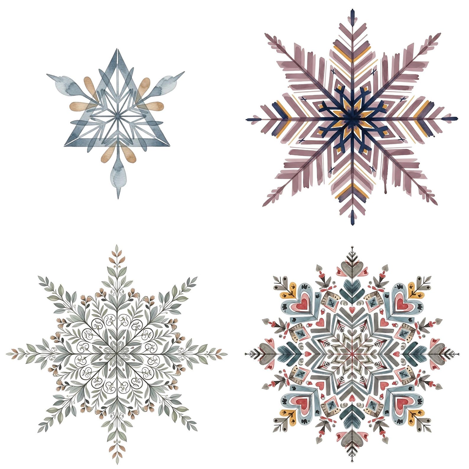 Scandinavian Boho Snowflake Clipart Bundle, Nordic Folk Art Winter ...