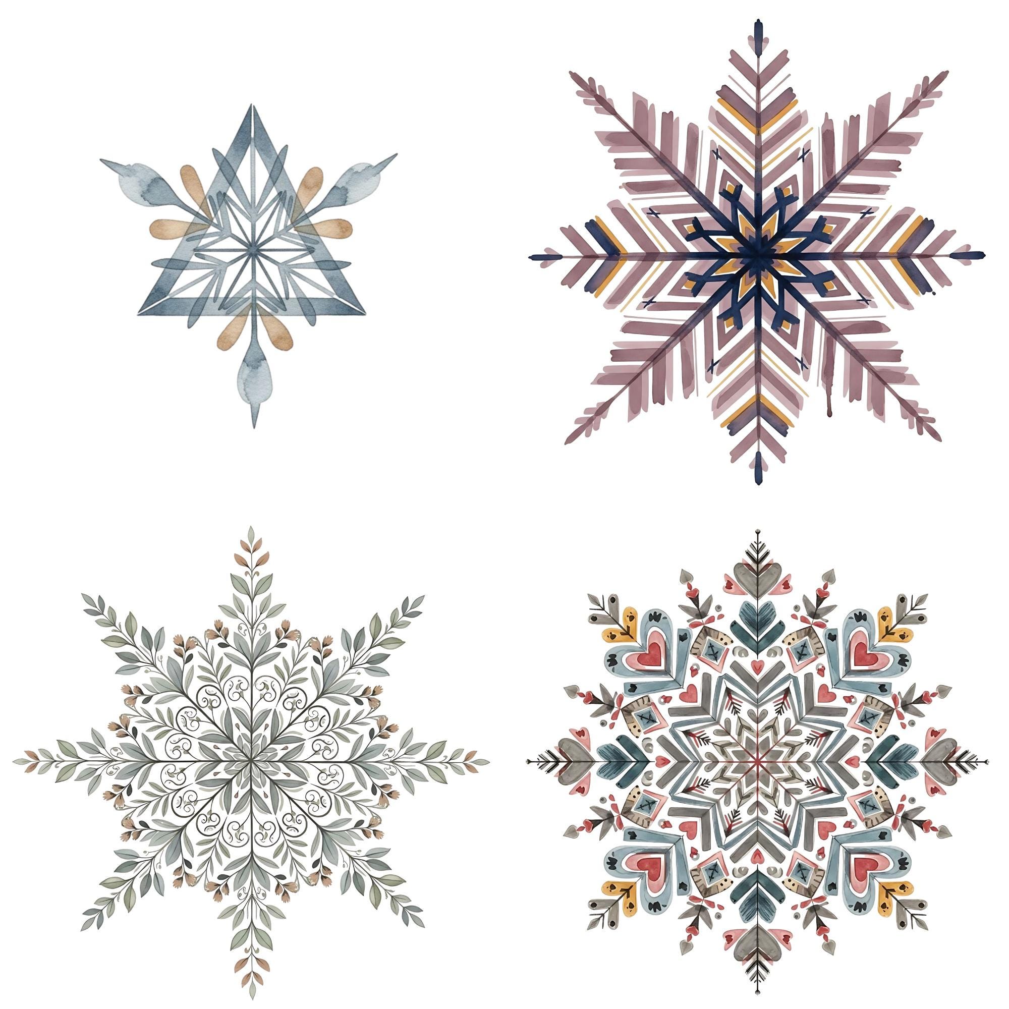 Scandinavian Boho Snowflake Clipart Bundle, Nordic Folk Art Winter ...