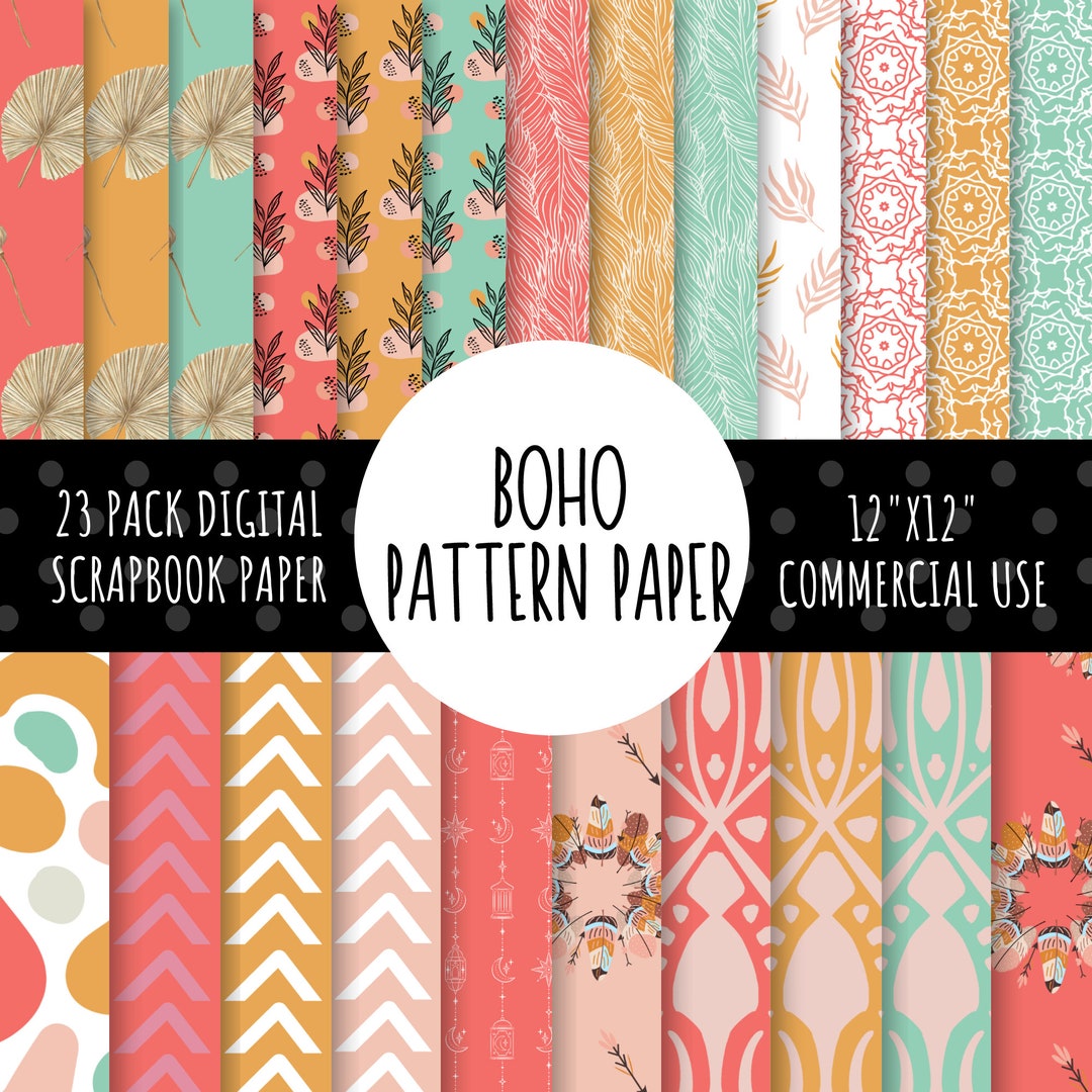 Boho Design Digital Paper Pack, Abstract Boho, Boho Background, Doodle ...