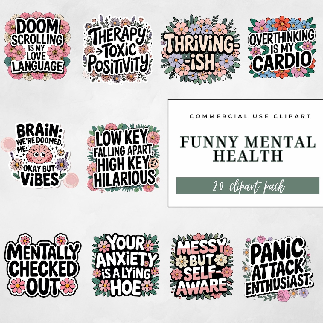 Funny Mental Health Clipart Bundle: Sarcastic Quote PNG Graphics ...