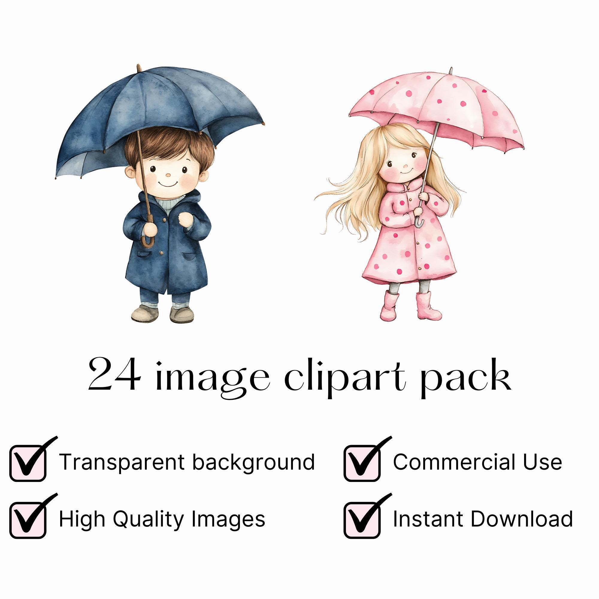 Rainy Day Kids Clipart PNG, Cute Spring Children With Umbrellas ...