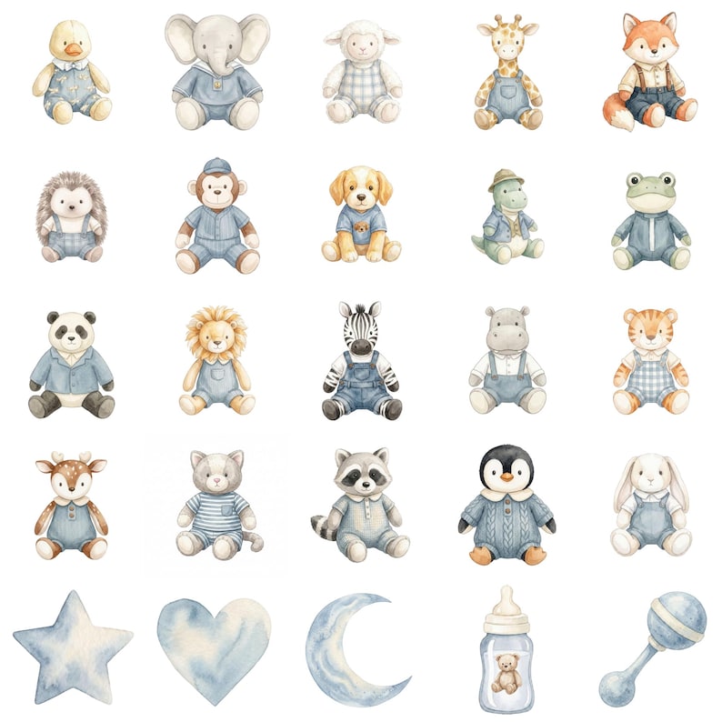 Baby Animal Clipart Set, Boy Nursery Baby Shower Invites Pngs ...