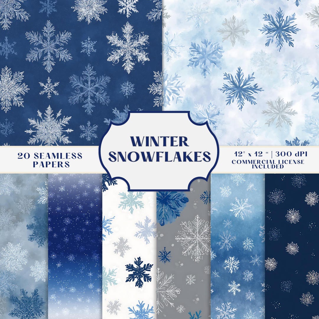 Winter Snowflake Seamless Paper Bundle of 20, Blue Winter Scrapbook ...