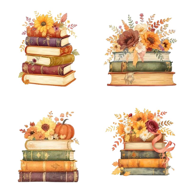 Watercolor Fall Book Clipart Bundle: Cottagecore Autumn PNG (commercial ...