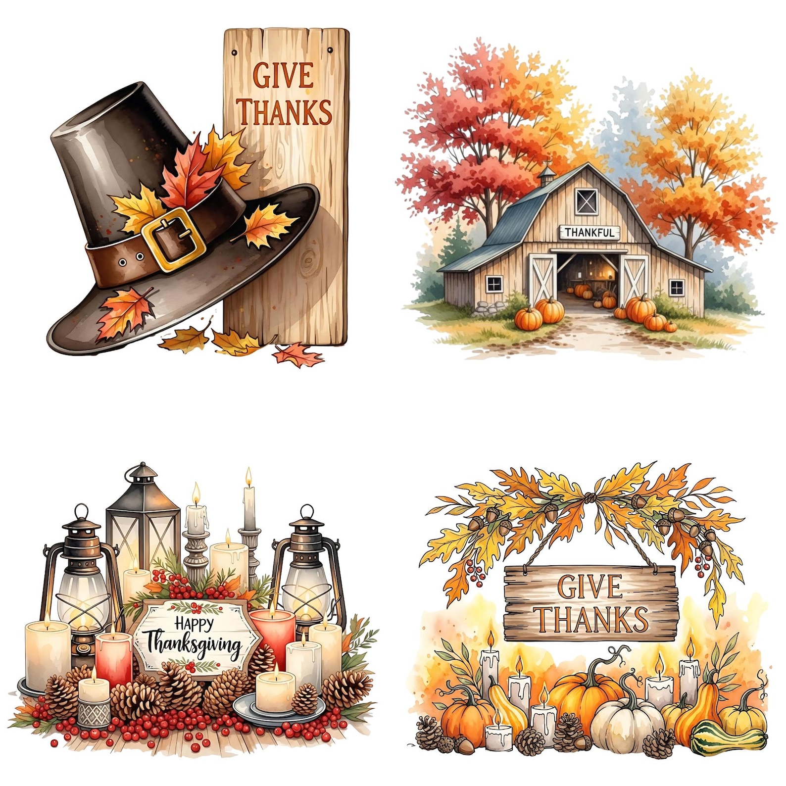 Fall Thanksgiving Clipart Bundle, Happy Thanksgiving Pngs , Autumn ...