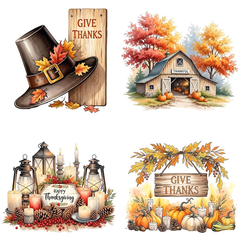 Fall Thanksgiving Clipart Bundle, Happy Thanksgiving Pngs , Autumn ...