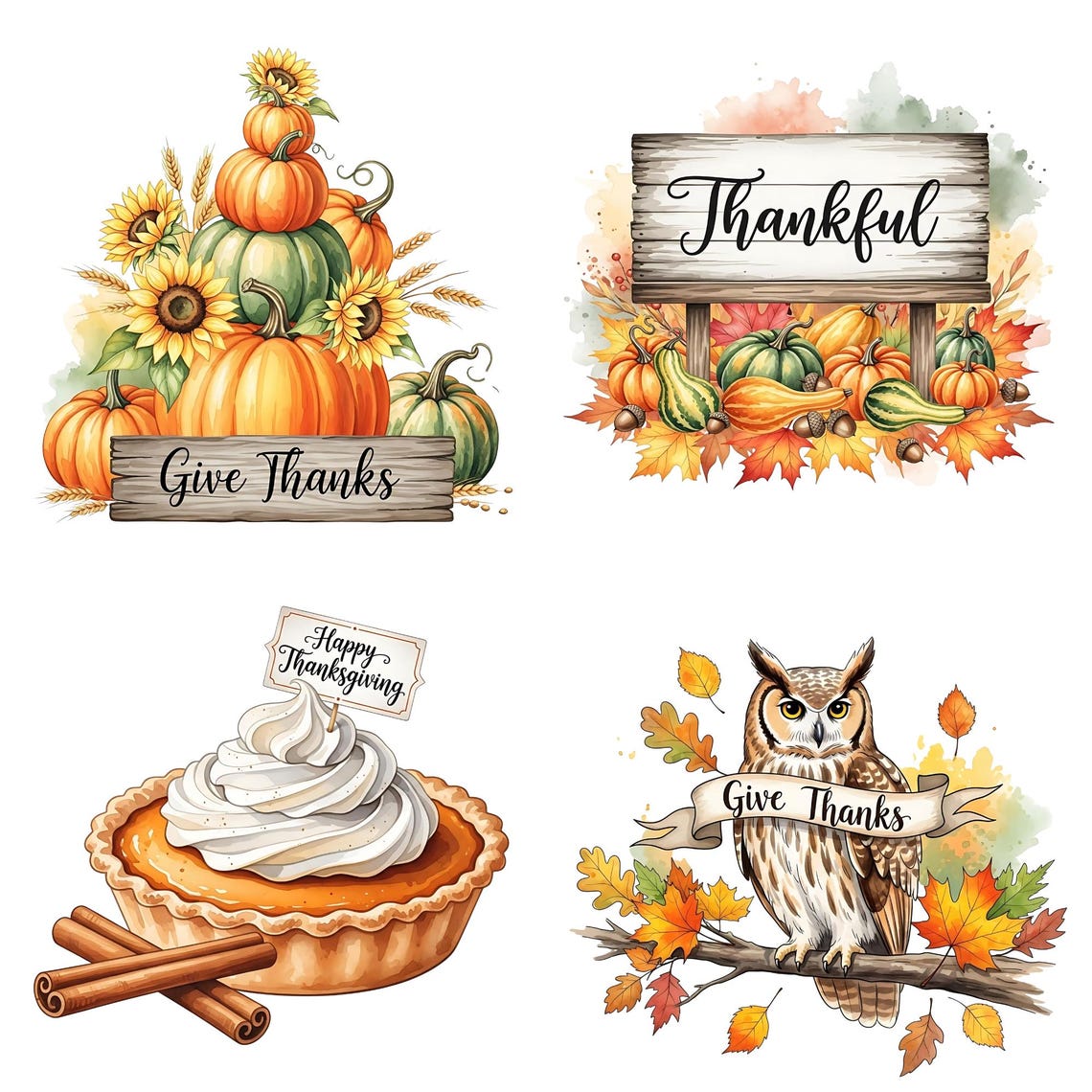 Fall Thanksgiving Clipart Bundle, Happy Thanksgiving Pngs , Autumn ...
