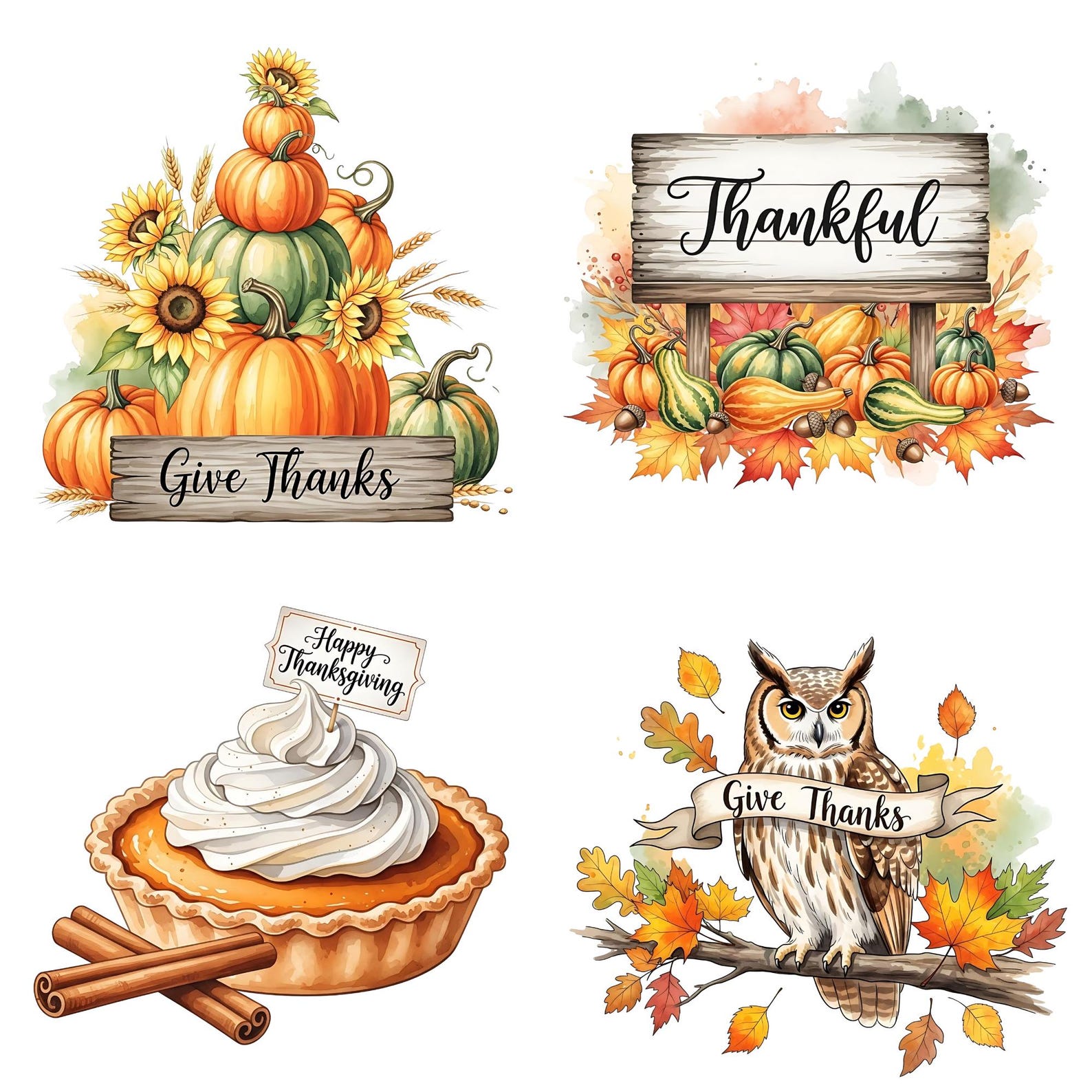 Fall Thanksgiving Clipart Bundle, Happy Thanksgiving Pngs , Autumn ...