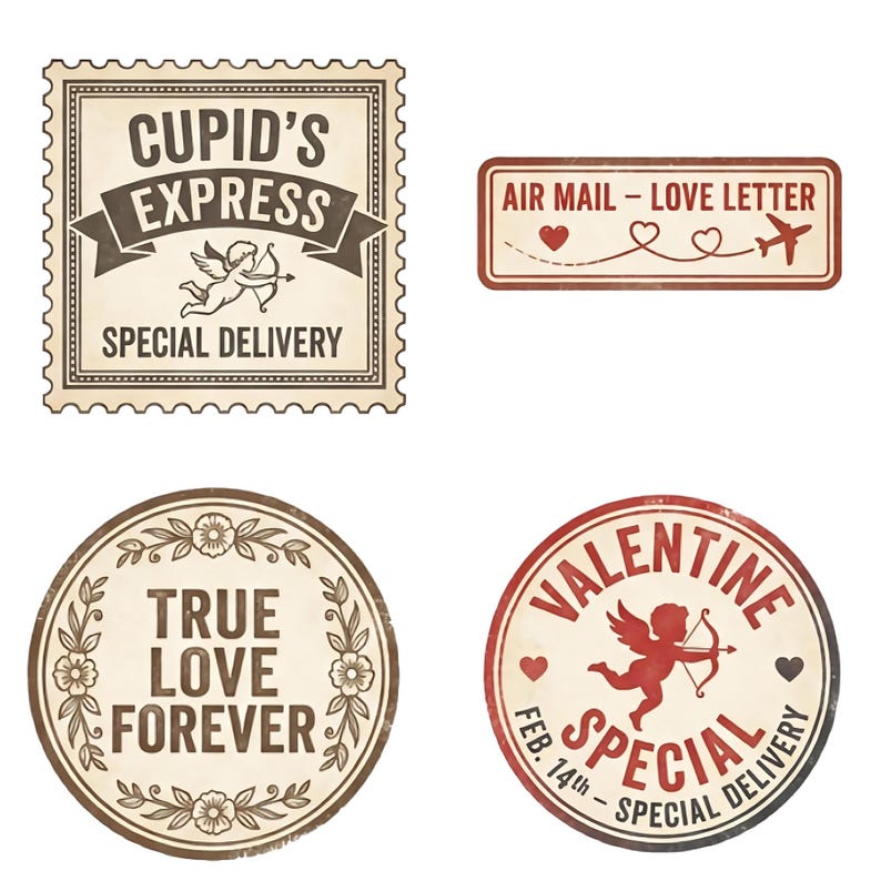 Retro Love Stamp Clipart Bundle, Valentines Postage Banners Graphics ...