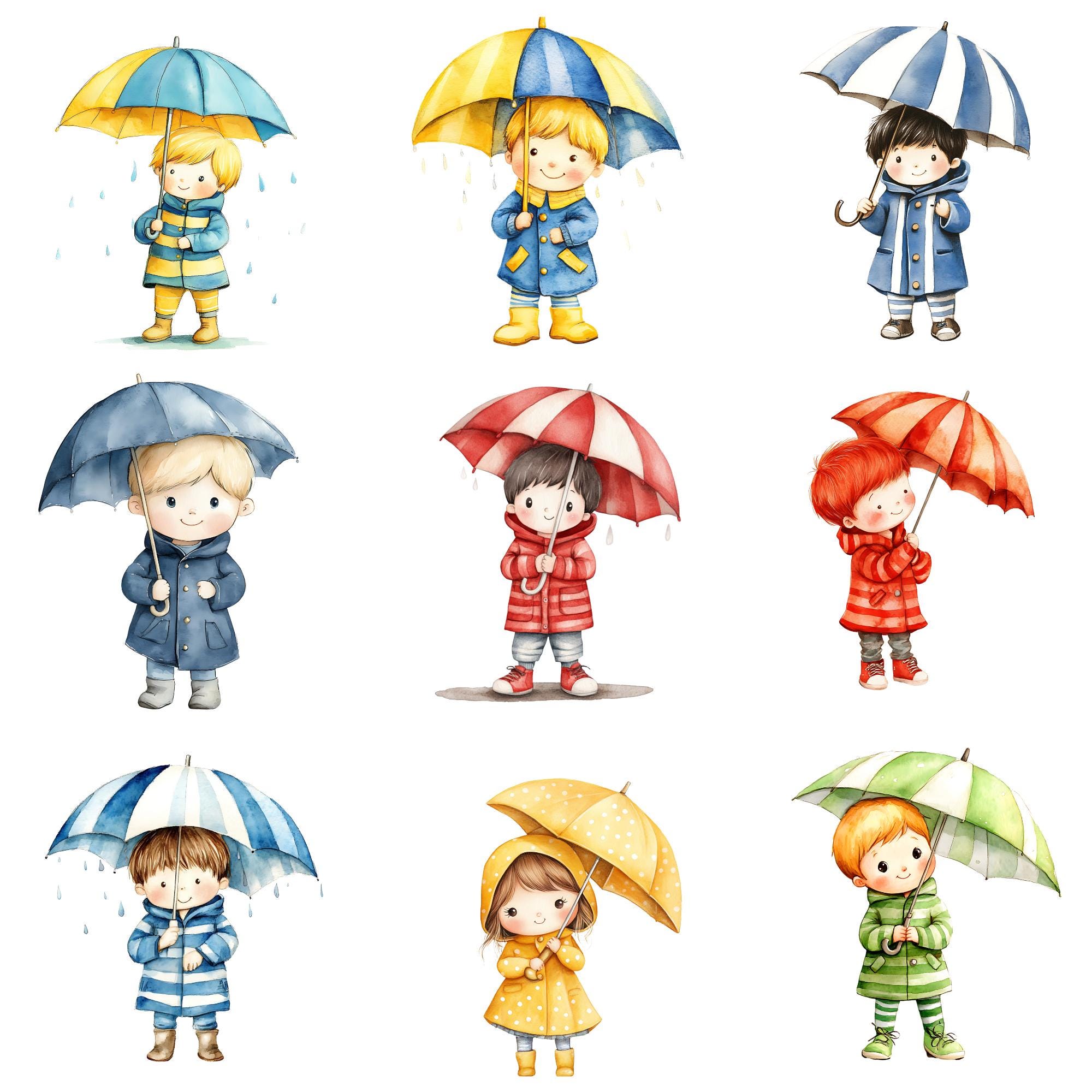 Rainy Day Kids Clipart PNG, Cute Spring Children With Umbrellas ...