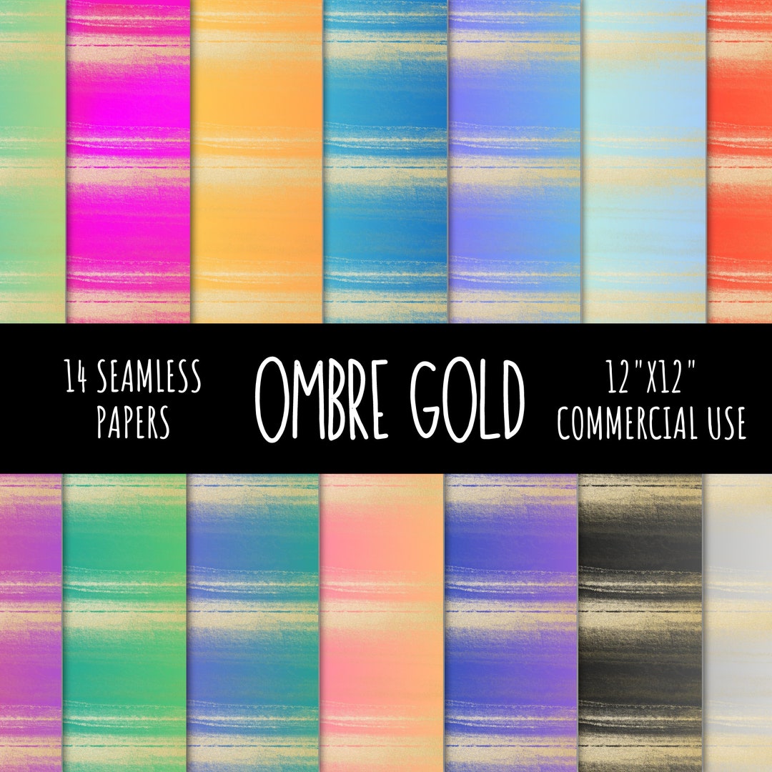 Ombre Gold Glitter Digital Paper Pack, Gradient Bright Digital ...