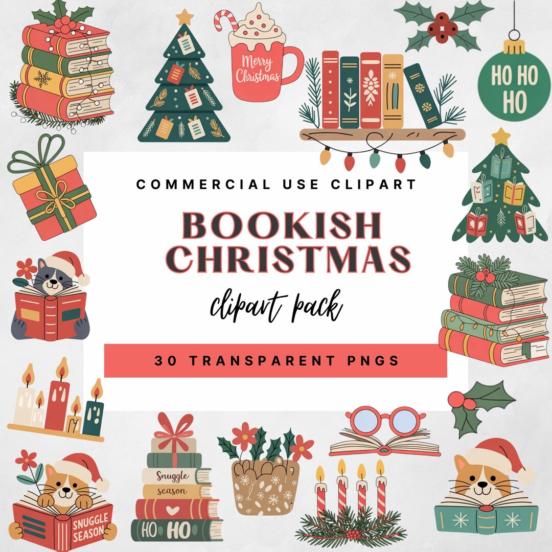 Cozy Christmas Book Clipart Bundle: Holiday Reading PNG Graphics ...