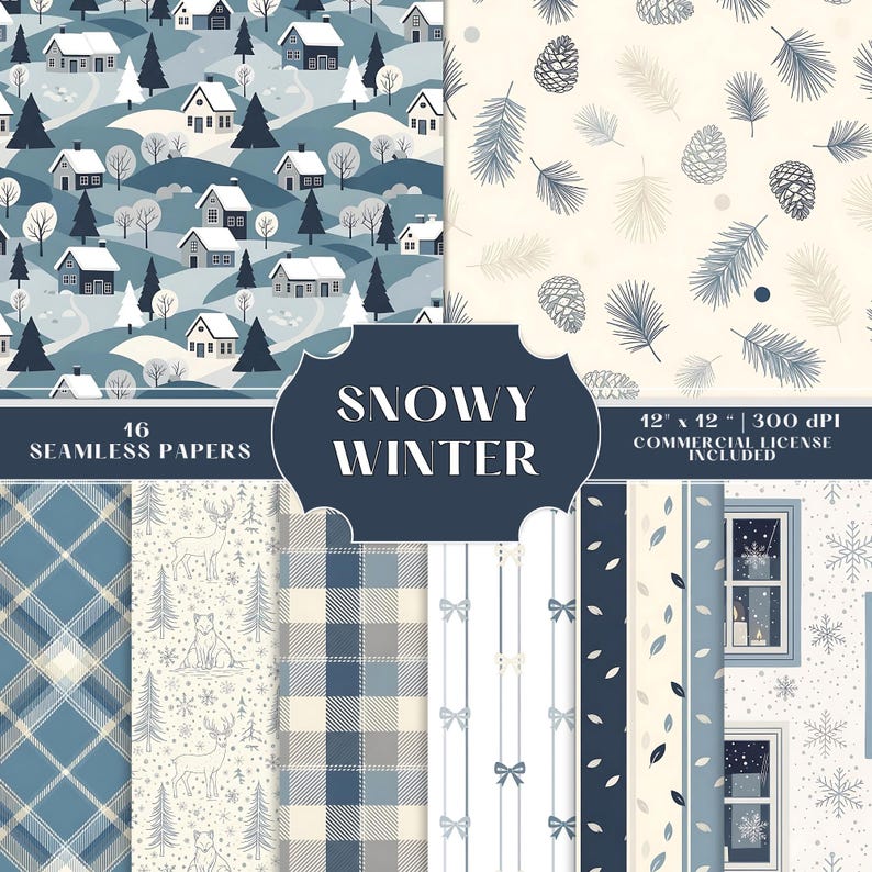 Snowy Winter Seamless Paper Bundle, Woodland Scene, Winter Coquette ...