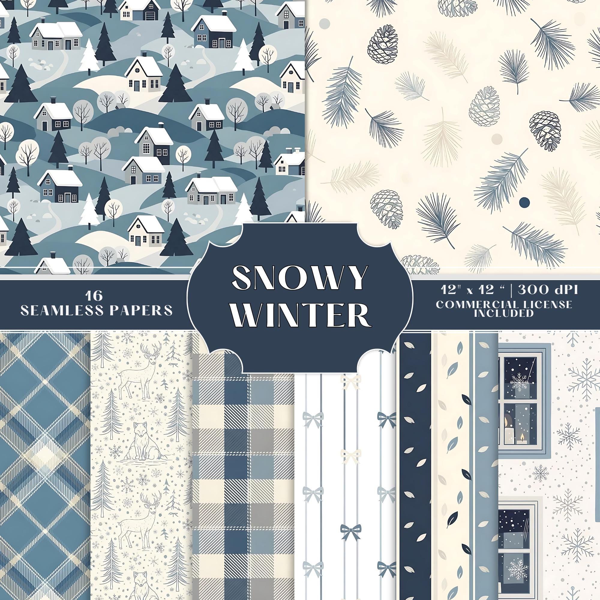 Snowy Winter Seamless Paper Bundle, Woodland Scene, Winter Coquette ...