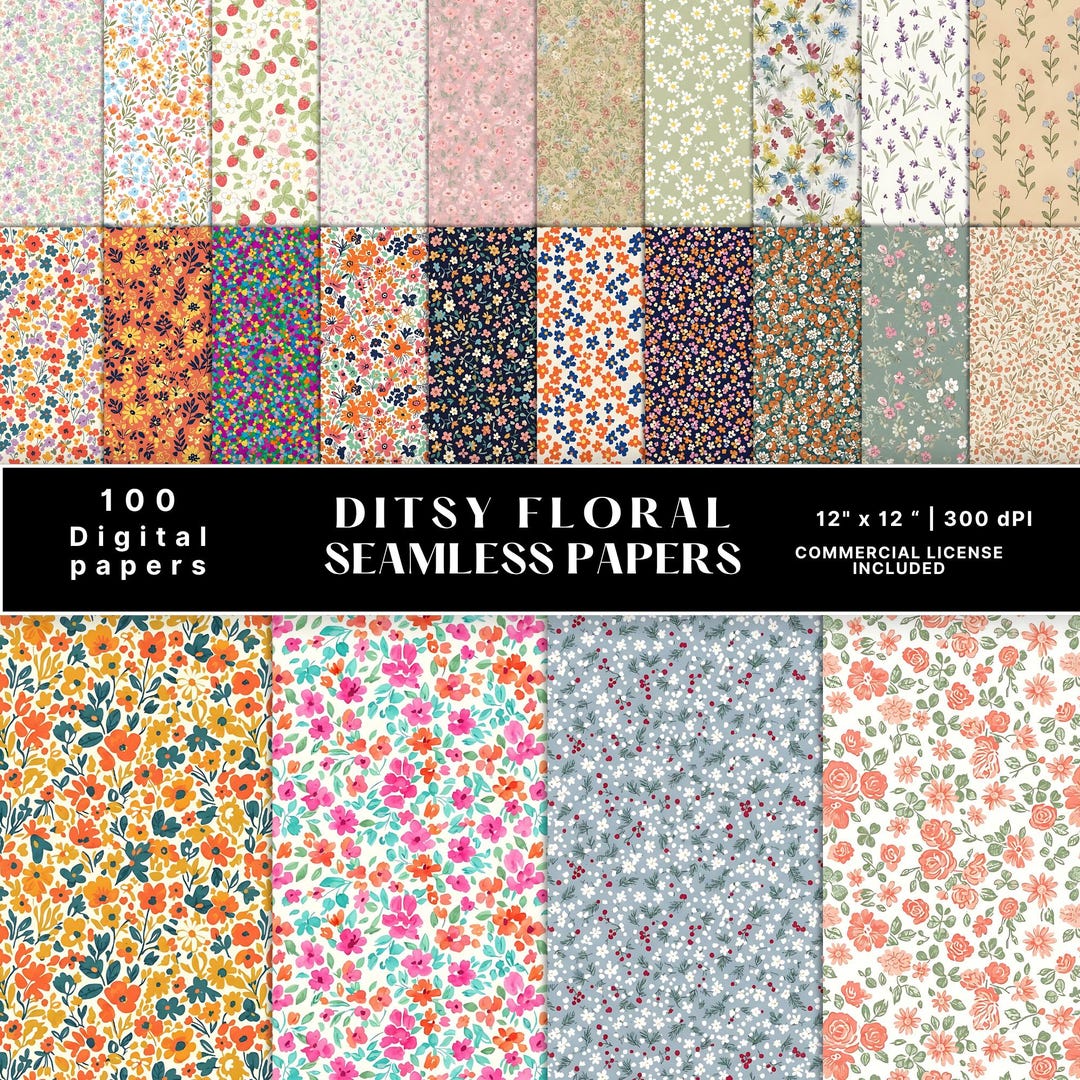 100 Seamless Ditsy Floral Patterns, Vintage Seamless Small Flower ...
