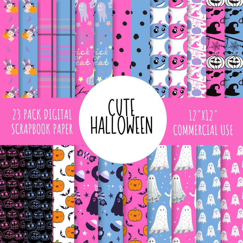 Cute Halloween Digital Paper Pack Blue Pink Halloween - Etsy