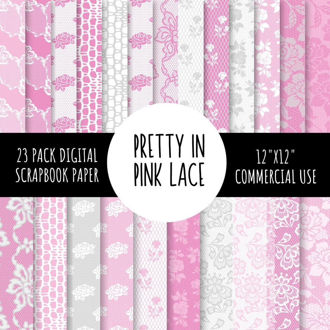 Pink Lace Digital Paper Pack, Lace Digital Scrapbook Paper, Lace ...