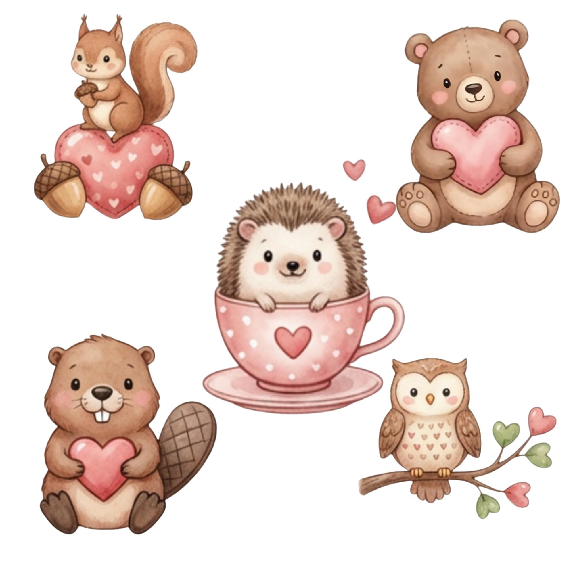 Love Woodland Animals Clipart Bundle, Forest Critter Valentines Day Png ...