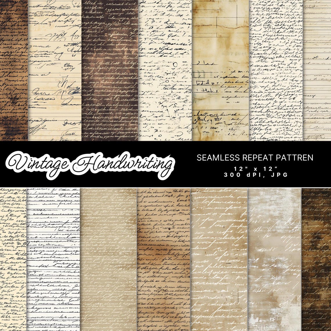 Vintage Handwriting Seamless Pattern Paper, Antique Written Textures ...
