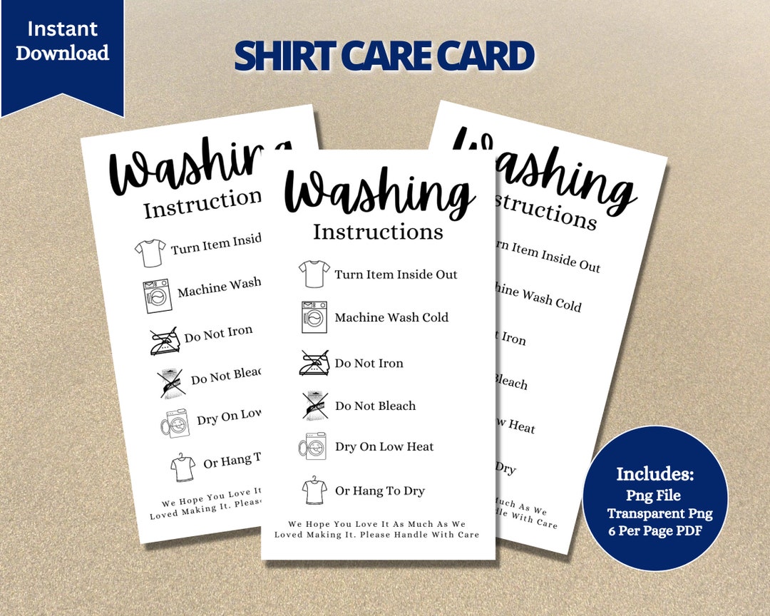 Washing Instruction Card, Shirt Care Card, Clothing Washing ...