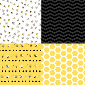 Bee Digital Paper Pack, Bee Patterned Paper, Honeycomb Paper, Yellow ...