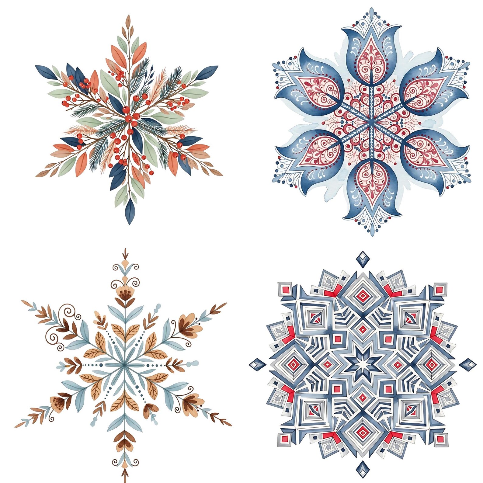 Scandinavian Boho Snowflake Clipart Bundle, Nordic Folk Art Winter ...