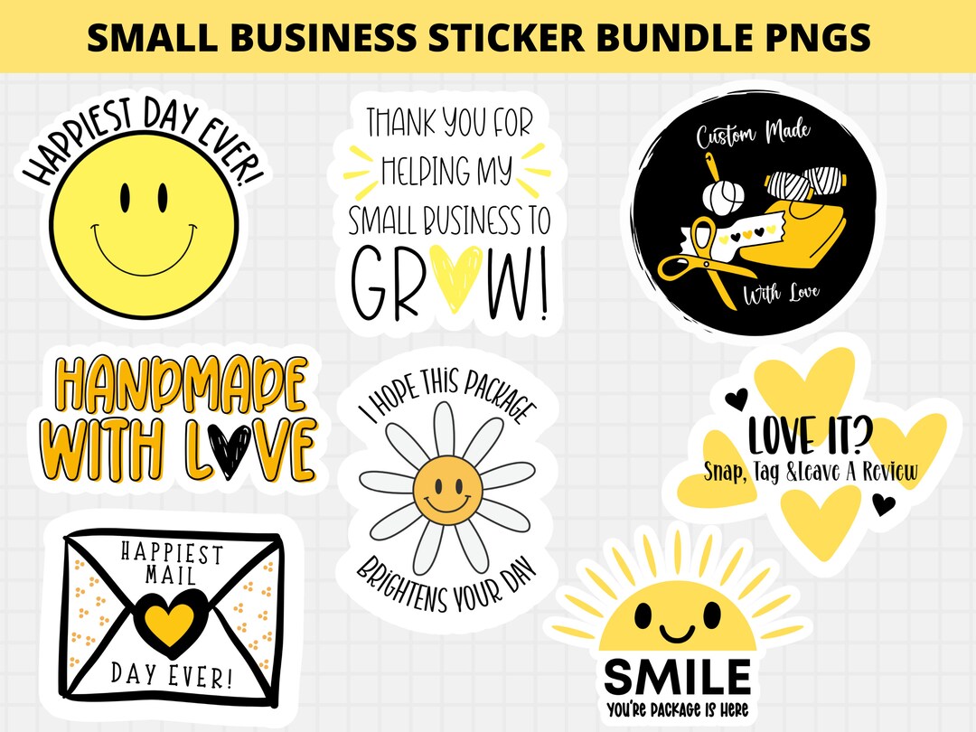 Small Business Thank You Stickers, Package Labels, Cute Yellow Thank ...